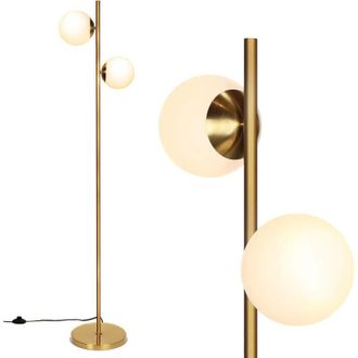 Costway Costway - Lampadaire &agrave; 2 Globes en Verre D&eacute;poli, Lampe sur Pied Moderne avec Interrupteur &agrave; Pied et Poteau M&eacute;tallique, Culots dAmpoule E27, 2