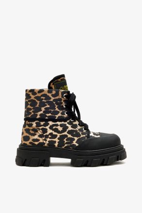 Ganni Bottes de trail en denim l&eacute;opard Marron Coton biologique - Taille 39 - Pour Femme