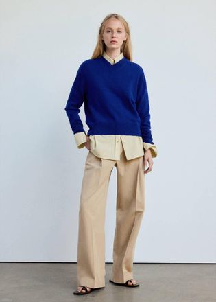 Mango Pull-over maille col en V bleu &eacute;lectrique - Femme - XXS - MANGO