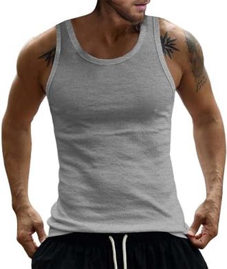 Generic D&eacute;bardeur sans manches en coton c&ocirc;tel&eacute; pour homme - T-shirt d&eacute;t&eacute; d&eacute;contract&eacute; - Coupe muscl&eacute;e, Gris, XL