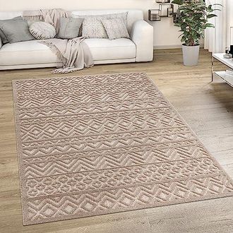 Paco Home Tapis Exterieur Terrasse Salon Cuisine Motif Scandinave Motif Ethnique Uni, Dimension:80x150 cm, Couleur:Beige 3
