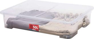 Sundis View Box, Aufbewahrungsbox mit Deckel und Rädern, 50L, transparentem Kunststoff, stapelbar, ideal für die Aufbewahrung unter dem Bett