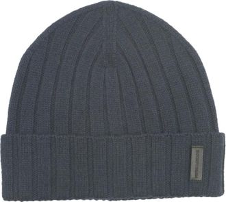 Emporio Armani Homme, Accessoires, Bleu, Taille: M Bonnet côtelé en laine vierge et cachemire