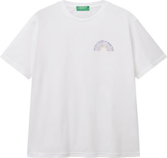 Benetton Herren 3i1xu1096 T-Shirt, Wei&szlig;, Large