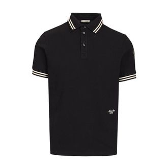Moncler Homme, Tops, Noir, Taille: S Polo en coton piqu&eacute;