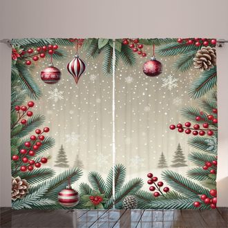 Abakuhaus Weihnachten Rustikaler Vorhang, Winterkiefernblätter Weihnachten, Wohnzimmer Universalband Gardinen mit Schlaufen und Haken, 280 x 175 cm, Rubin Khaki