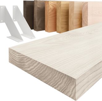 Lamofootwear Manufaktur Wandregal Holz Gerade | Regal Farbe: Weiß | mit weißem Vintage Regalträger | 120 cm