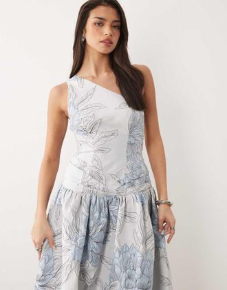 Asos Jacquard-Maxikleid mit blauem Blumenmuster und One-Shoulder-Tr&auml;ger-Mehrfarbig