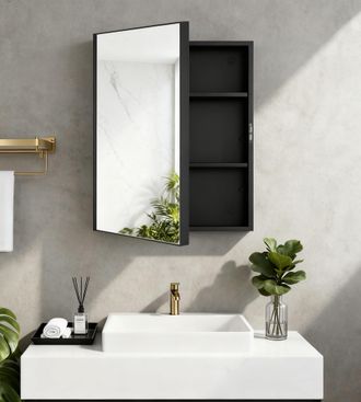 SVNR Spiegelschrank Bad - Stilvoller Badezimmerspiegelschrank 300x450 mm - Eisen - Magnetische T&uuml;r - Regal