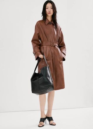 Mango Trench long cuir synth&eacute;tique ceinture marron - Femme - XS - MANGO