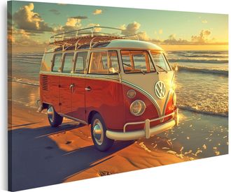 Islandburner Prime Bild auf Leinwand Kult T1 Bulli am Strand bei Sonnenuntergang Vintage Abenteuer - Leinwand 80x40cm