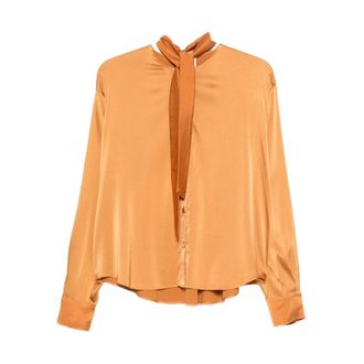 Forte_Forte Femme, Blouses et Chemises, Orange, Taille: 38 FR Chemise boutonn&eacute;e devant finition satin&eacute;e