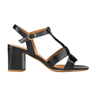 Cosmoparis Femme, Chaussures, Noir, Taille: 38 EU Sandales Noires en Cuir Craquel&eacute; avec Talon Bloc de 7cm