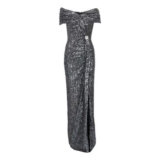 Balmain Femme, Robes, Gris, Taille: 34 FR Robe longue drap&eacute;e &agrave; sequins