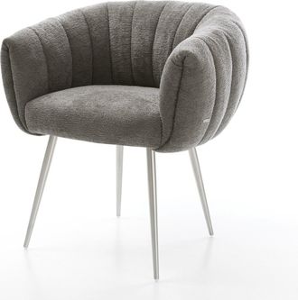 DELIFE Esszimmerstuhl Jada-Flex Boucl&eacute; Soft Schlamm 4-Fu&szlig; konisch Edelstahl Taschenfederkern, Esszimmerst&uuml;hle