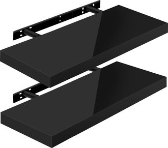 Woltu Wandregal Volato Set von 2 Regalen Wandboard freischwebend Schweberegal CD DVD Regal B&uuml;cherregal Holz Board 60x22,9x3,8cm Hochgl&auml;nzend Schwarz RG9478s