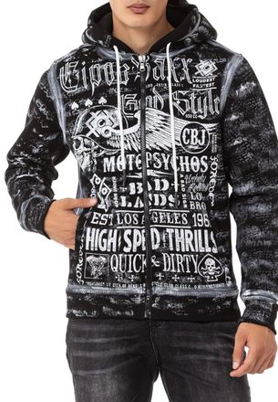 Cipo & Baxx Herren Sweatjacke Hoodie CL544 Schwarz - Stylischer Pullover im Modernen Casual Streetwear Stil mit Rei&szlig;verschluss & Kapuze f&uuml;r Alltag Freizeit & Part