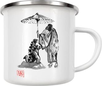 artboxONE Emaille Tasse Geisha and Baby Godzilla von p&eacute;chane - Emaille Becher Film