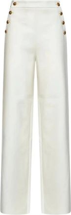 Max Mara Pantalon Palazzo avec Boutons - Femme - Pantalons - Blanc - Taille: 36 FR