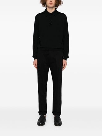 Tom Ford Mens Button-Front Polo Knit Black Knitwear Sweater