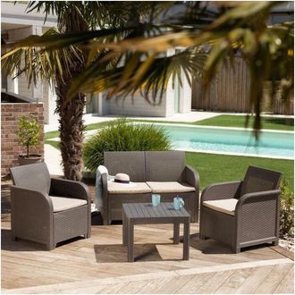 Allibert Allibert - Salon de jardin en imitation resine tressee avec table basse - 4 personnes - SanRemo - Beige