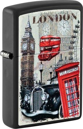 Zippo Sturmfeuerzeug - London, Black Matte, Color Image - Nachfüllbar - Wiederverwendbar - Windfestes Design - Geschenkbox - Made in USA