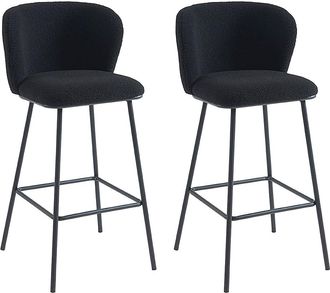 Vente-Unique Barhocker 2er-Set - Boucl&eacute;-Stoff & Metall - Schwarz - SENORASE