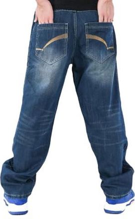 ORANDESIGNE Homme Hip Hop Jeans Style Hipster Graffitis Impression Baggy Jeans Urbain Skate Denim Pantalons L&acirc;che Fit Jambe Droite Cargo Pantalon R&eacute;tro Broderie Z