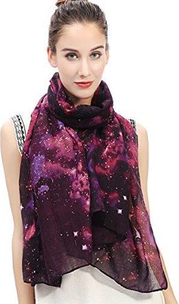 Lina & Lily Écharpe Foulard pour Femme Imprimé Galaxie Étoiles (Violet/Noir)