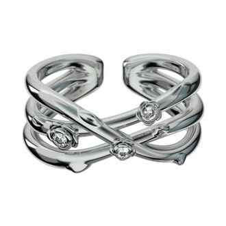 John Richmond Femme, Accessoires, Gris, Taille: ONE Size Bague &agrave; bandes entrelac&eacute;es avec fleurs lumineuses