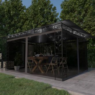 vidaXL Vidaxl - Tonnelle avec moustiquaire et lumi&egrave;res led 4x3x2,73m Anthracite