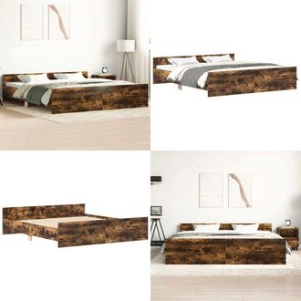 vidaXL Bettgestell mit Kopf- und Fu&szlig;teil R&auml;uchereiche 180x200 cm - Holzbettfassungen - Massivholzbette - Doppelbett Gestell - Bettrahmen Braun
