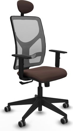 Piqueras y Crespo Brauner Schreibtischstuhl mit 1D-Armen, h&ouml;henverstellbarer Lendenwirbelst&uuml;tze und festem Kopfteil, ausgestattet mit 3 Positionen und Schneidschaum, Gr