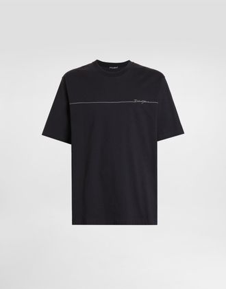 Dolce & Gabbana T-shirt Aus Baumwolle Mit Logo - Mann T-shirts Und Polos Blau 46