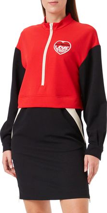 Love Moschino Damen Long-Sleeved Comfort Fit with Contrast Colour Inserts - Zippers On The Sides Andlove Storm Knit Effect Heart Patch Dress, Black Beige Red, 46 EU