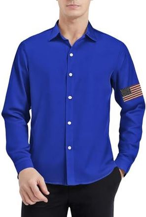 Generic Chemise extensible &agrave; manches longues pour homme - Chemise boutonn&eacute;e imprim&eacute;e - Coupe r&eacute;guli&egrave;re - Chemise daffaires urbaine &eacute;l&eacute;gante - Chemisier formel