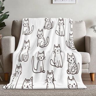Generic Kuscheldecke 3D f&uuml;r Sofa, Schwarz und Wei&szlig; weiche Mikrofaser Flanelldecke F&uuml;r Kinder Erwachse 180 x 220 cm dekorative Wohndecke Niedliche Cartoon-Katz