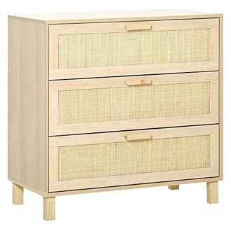 HOMCOM Commode 3 tiroirs cannage en rotin dim. 80L x 40l x 80H cm MDF Aspect Bois Clair