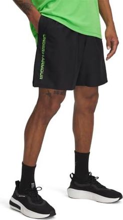 Under Armour Short tiss&eacute; Wordmark pour Homme, (005) Noir/Vert Cyber, Taille M