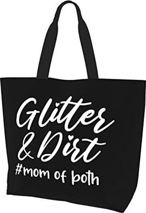 AOOEDM Glitter And Dirt Mom Of Both Ladies Canvas Tote Sac &agrave; provisions r&eacute;utilisable