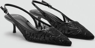 Mango Chaussures talon kitten heel brod&eacute;es de sequins noir - Femme - 35 - MANGO