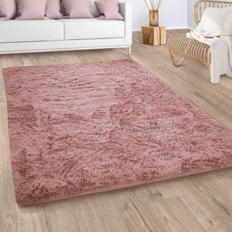 Paco Home Paco Home Hochflor Teppich Wohnzimmer Fellteppich Kunstfell Shaggy Flauschig Braun Pink 200x280 cm