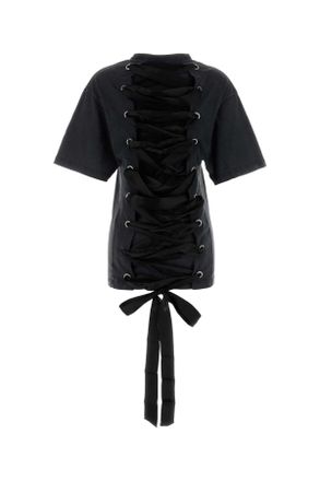 Balenciaga Womens Graphite Cotton T-Shirt Faded Washed Black Exterior