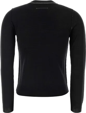 Maison Margiela Womens Black Wool Blend Cardigan 900 Exterior: Virgin Acrylic Maglie Sweater