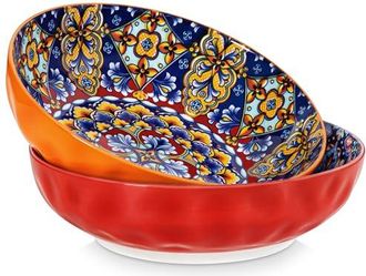 VANCASSO S&eacute;rie SIMI Lot de 2 Grands Service Bols &agrave; P&acirc;tes en Porcelaine, Saladiers de 2000ml, Passe au Micro-ondes et au Lave-vaisselle, Rouge