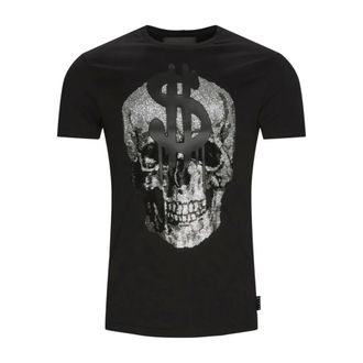 Philipp Plein Homme, Tops, Noir, Taille: 2XL Logo Strass T-shirt