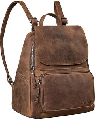 STILORD Ellie Sac à Dos de Ville Élégant pour Femme en Cuir Véritable - Petit Sac à Main Vintage pour Travail et Voyage, Couleur:chêne - marron