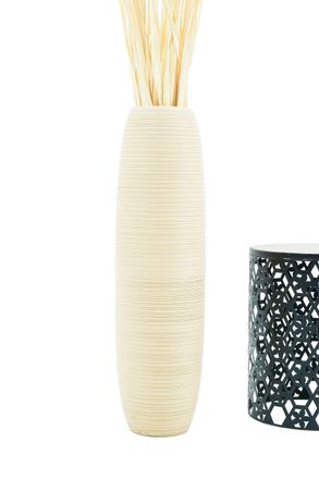 Leewadee Gro&szlig;e Deko Bodenvase F&uuml;r Dekozweige, Hohe Standvase F&uuml;r Pampasgras, Design Holzvase, 85 cm, Creme