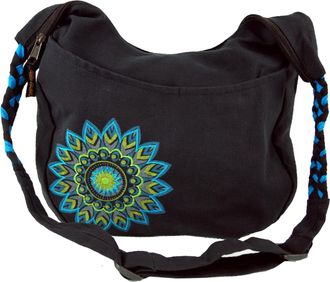 Guru Shop Ethno Boho Schultertasche, Goa Tasche Mandala - Schwarz/t&uuml;rkis, Unisex - Erwachsene, Baumwolle, 26x35x15 cm