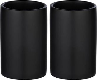 WENKO Zahnputzbecher Polaris Schwarz matt, Ma&szlig;e (B/H x T): &Oslash; 7 x 11 cm (Packung mit 2)